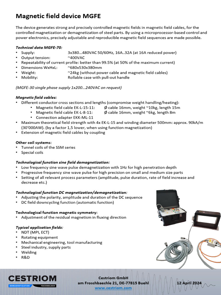 Magnetic Field Device MGFE 70 | PDF | Inductor | Magnetic Field