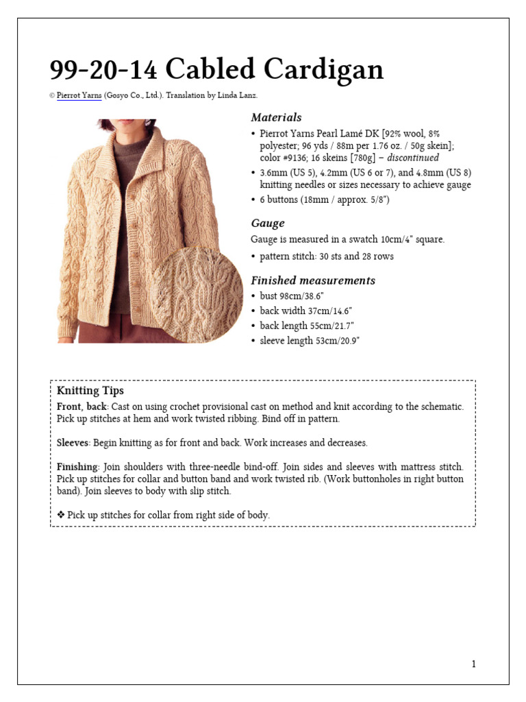 Knitting Guide for Cabled Cardigan | PDF | Knitting | Gauge (Knitting)