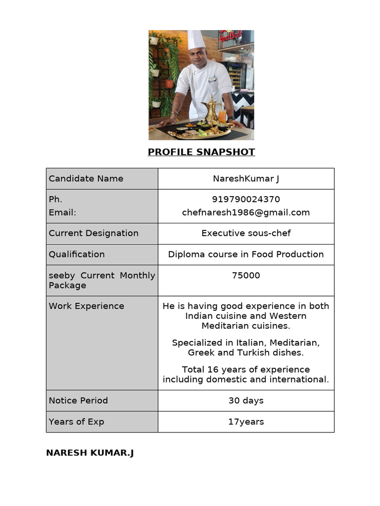 My New CV Update Naresh | PDF | Chef | Restaurants