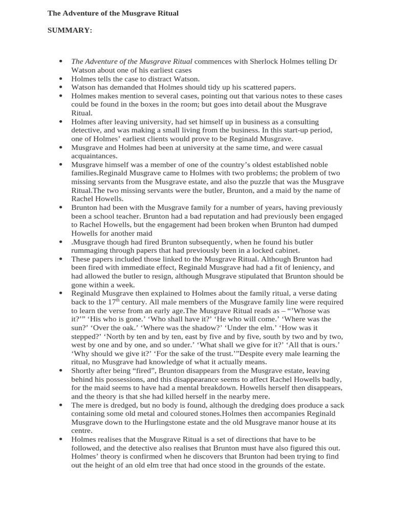 The Adventure of The Musgrave Ritual | PDF | Arthur Conan Doyle ...