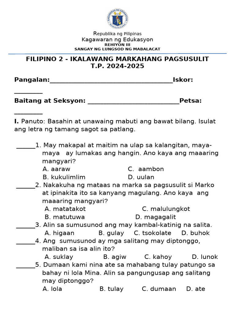 2nd Quarter Filipino Grade 2 | PDF