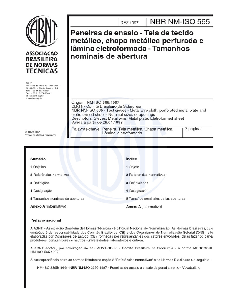 ABNT NBR-565 - Peneiras de Ensaio | PDF