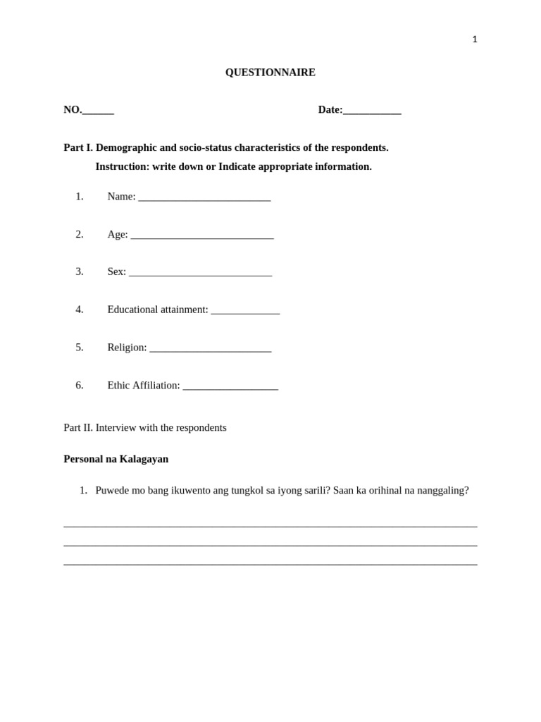 Questionaire DEC 6 2024 | PDF