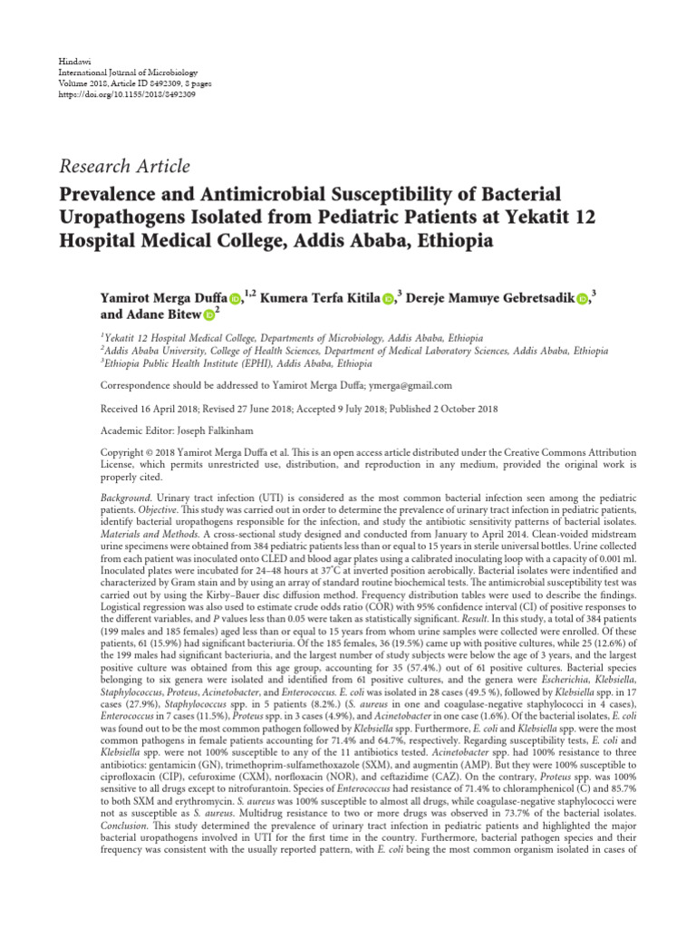 9.Prevalence and Antimicrobial Susceptibility of Bacterial Uropathogens Isolated From Pediatric ...