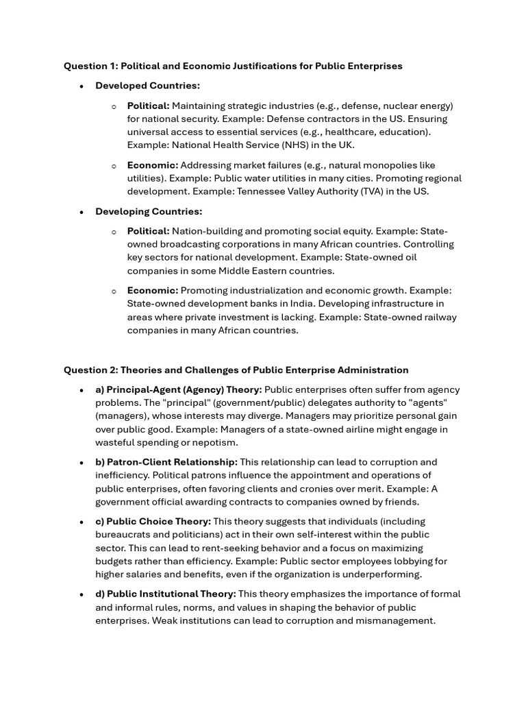 ADMINISTARTION OF PUBLIC ENTERPRISES QUESTIONS AND ANSWERS (POLITICAL SCIENCE) | PDF | State ...