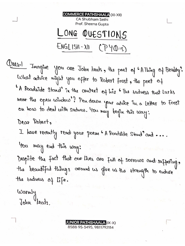 Long Ques Eng-XII (PYQ’s) | PDF