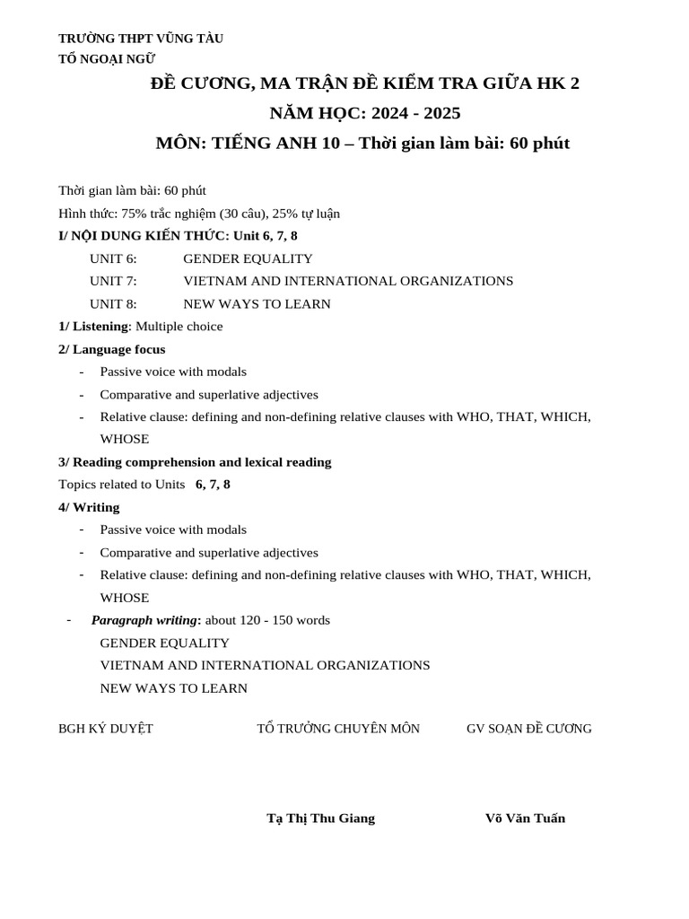 ĐỀ CUONG GIUA K2-LOP 10 | PDF