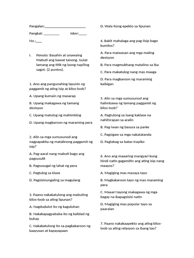 TQ For Val. Ed. | PDF