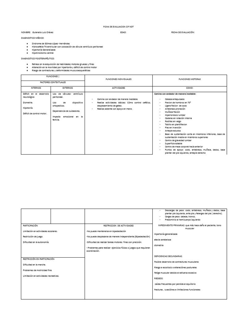 Ficha de Evaluacion Cif NDT | PDF | Pie | Enfermedades y trastornos