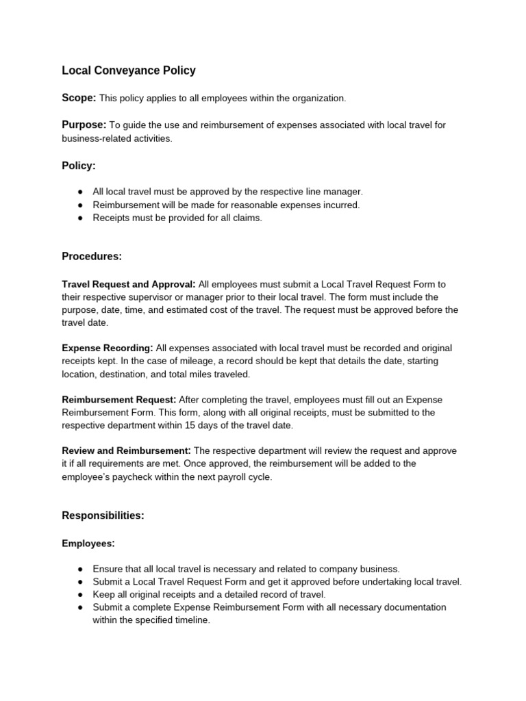 Local Travel Expense Reimbursement Policy | PDF | Reimbursement | Business