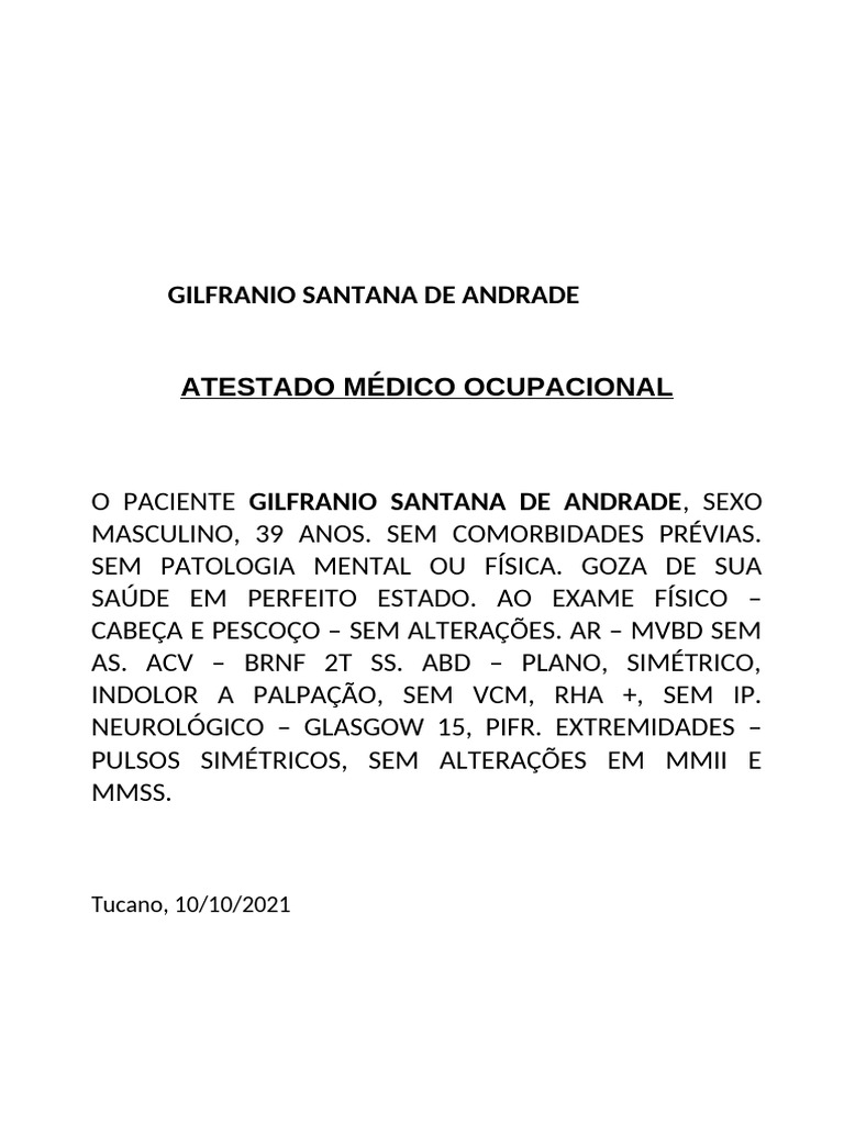 Atestado Médico de Gilfranio Andrade | PDF