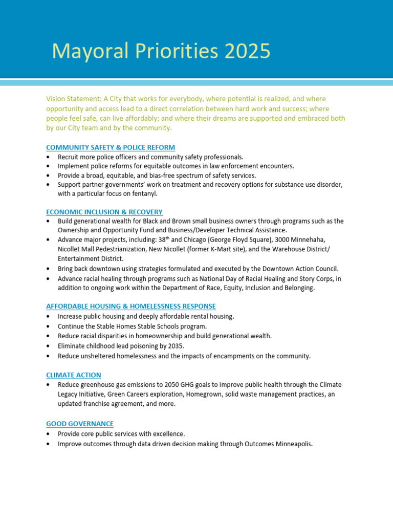 Mayoral Priorities 25 FINAL One Pager | PDF
