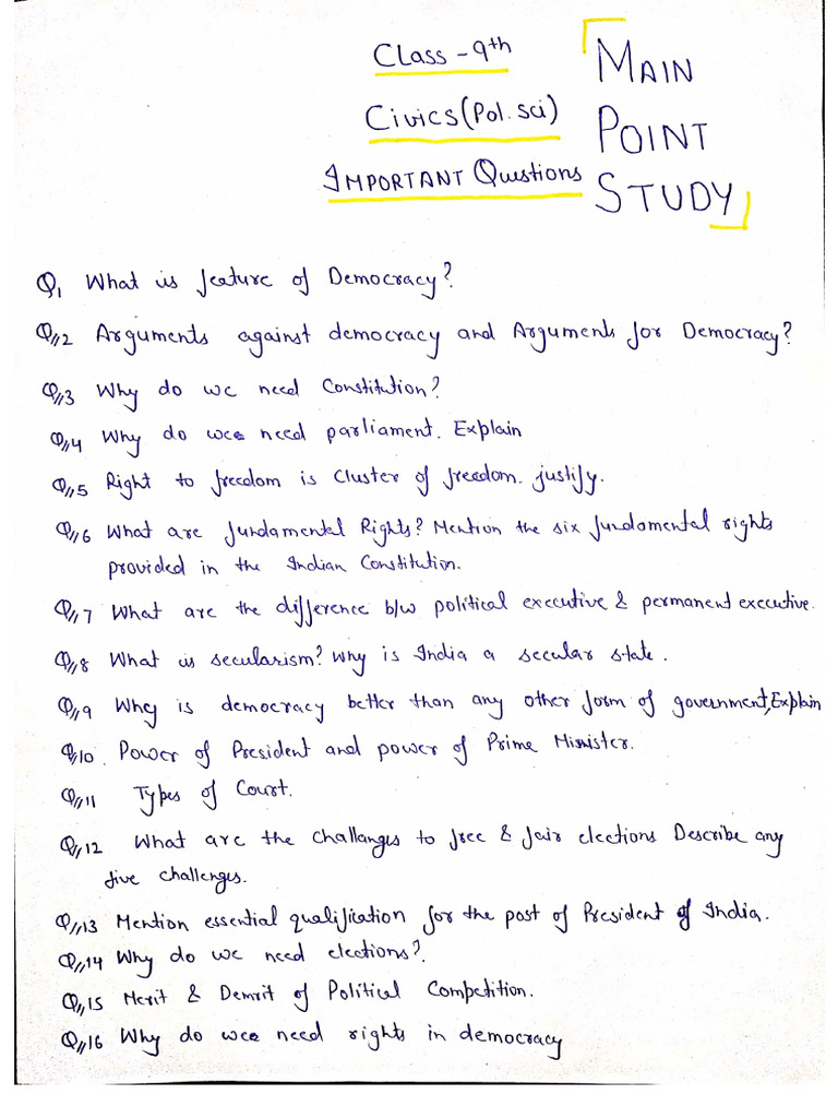 Important Question Class 9th Civics | PDF