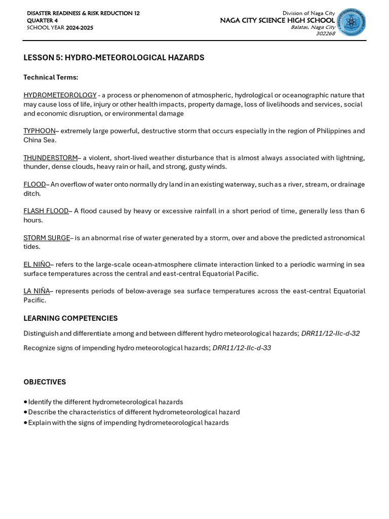 DRRR Q4 Activity Lesson5 Hydrometeorological-Hazards-1 | PDF | Tropical ...