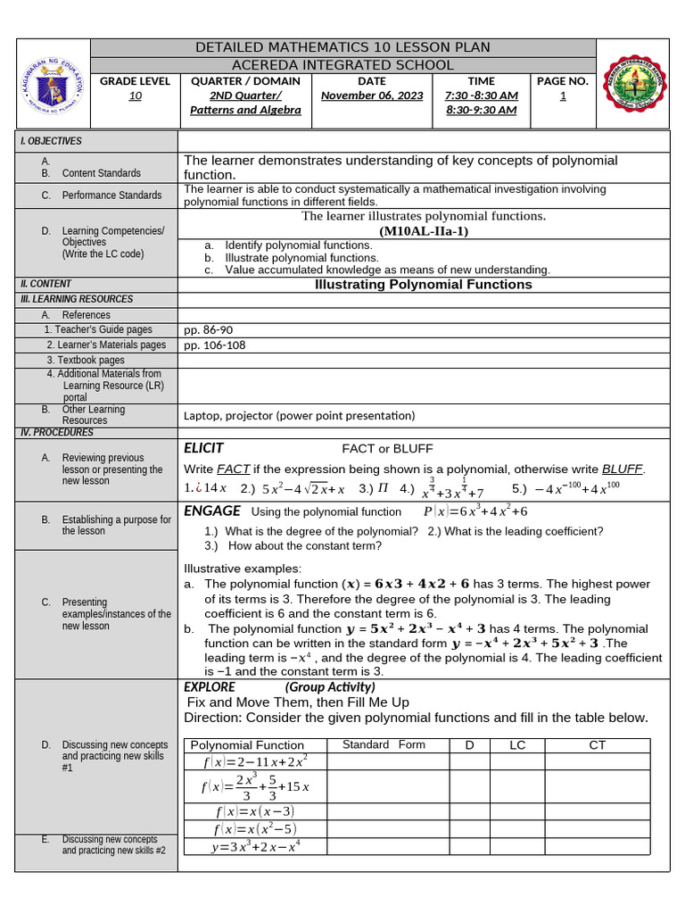 Sample DLP10-8 - Illustrates Poly. Fns. | PDF | Polynomial | Function ...