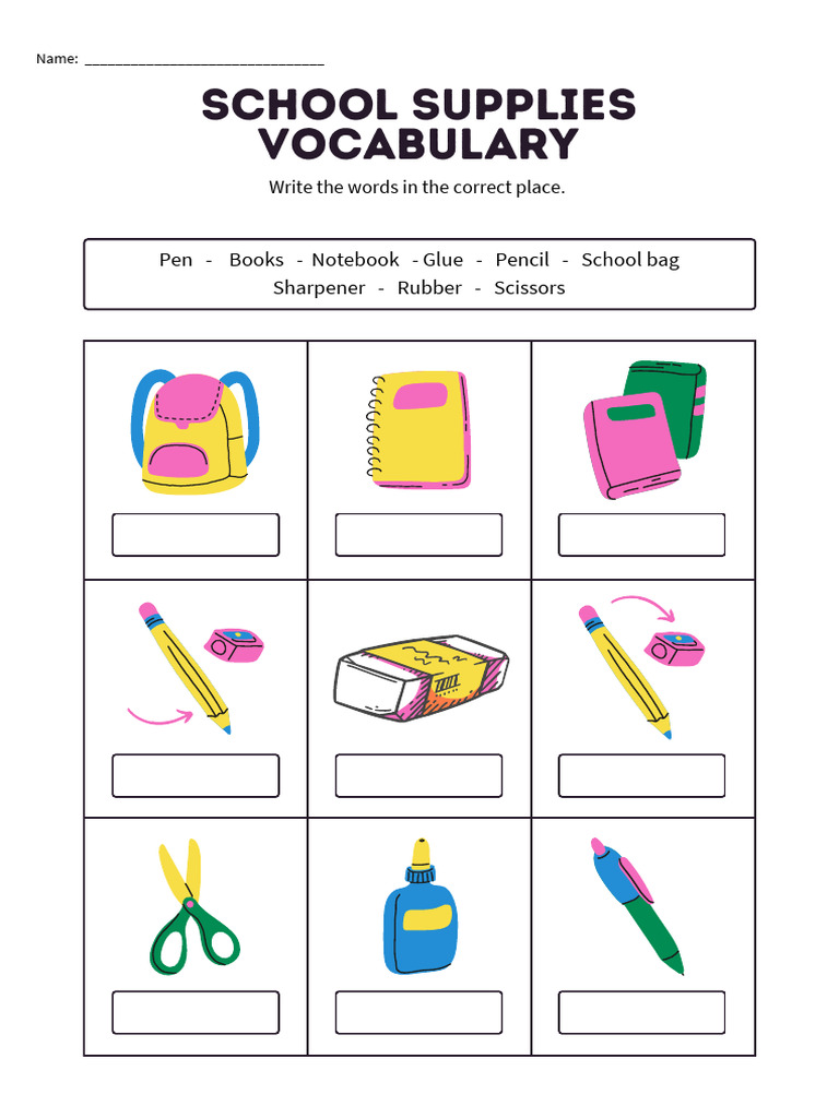 School Supplies Vocabulary Worksheet 20250309 234228 0000 | PDF