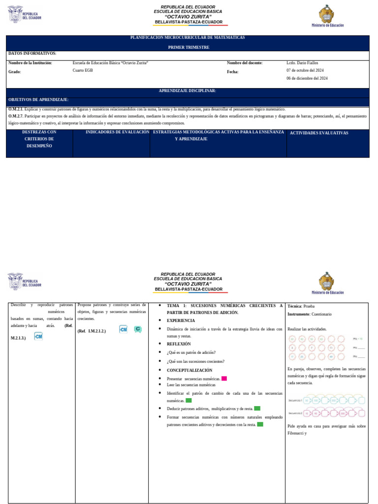 4to - Mate - 1er - Trimestre | PDF | Sustracción | Secuencia