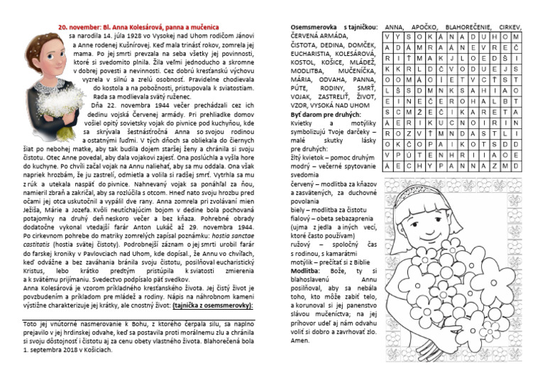 Bl. Anna KolesÃ¡rovÃ¡ - Prac. List | PDF
