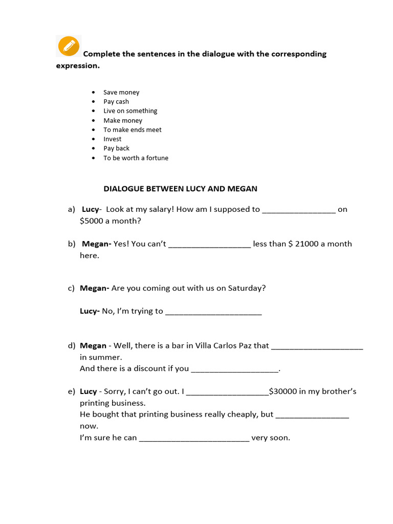 Dialogue - Money Vocabulary | PDF