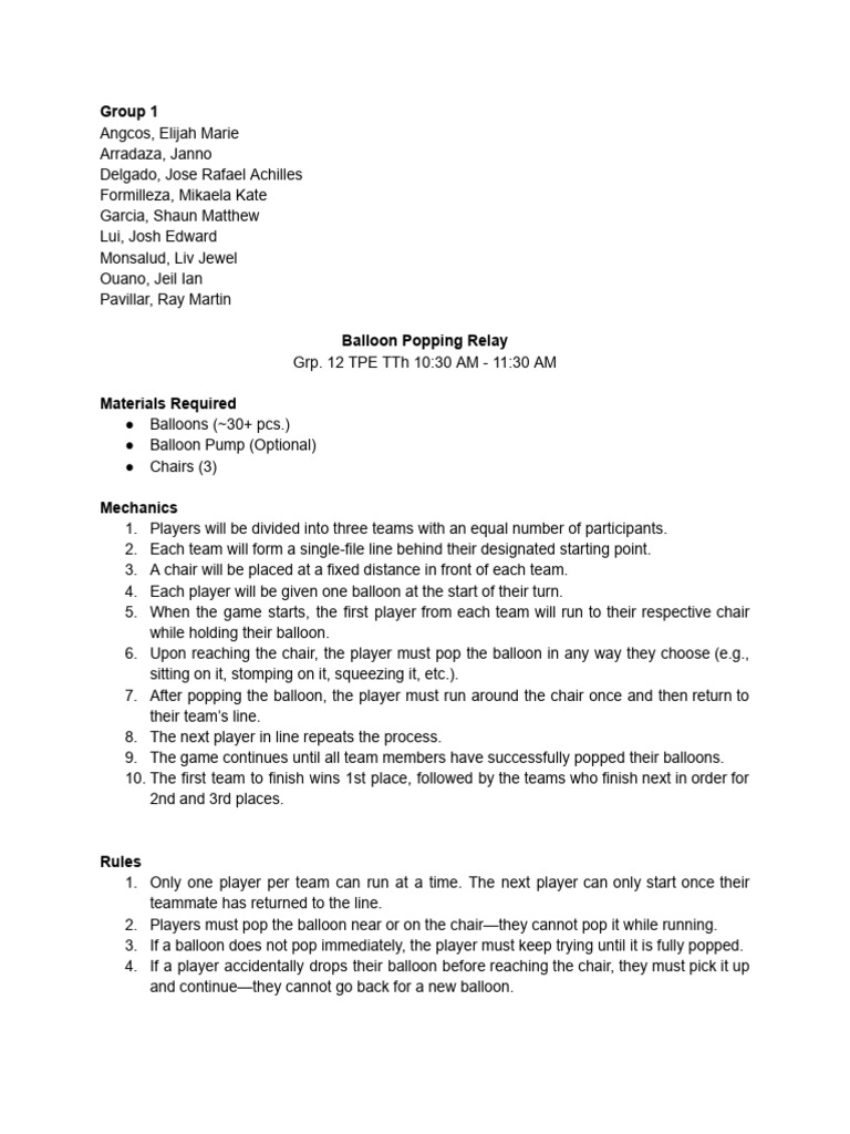 TPE Group 1 Parlor Games Activity Documentation | PDF