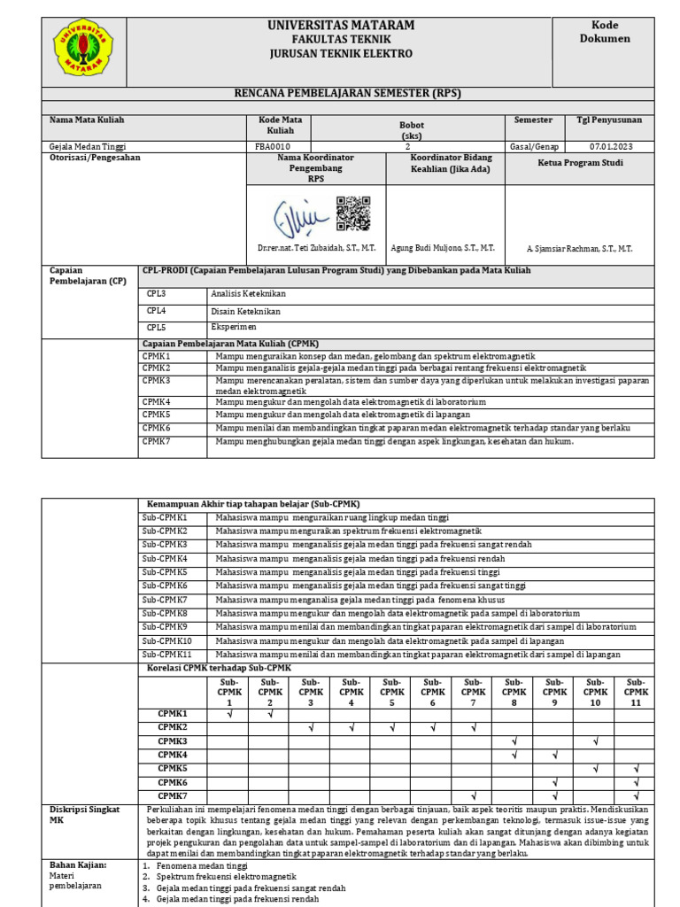 RPS MK Gejala Medan Tinggi_2023 by ZUT | PDF