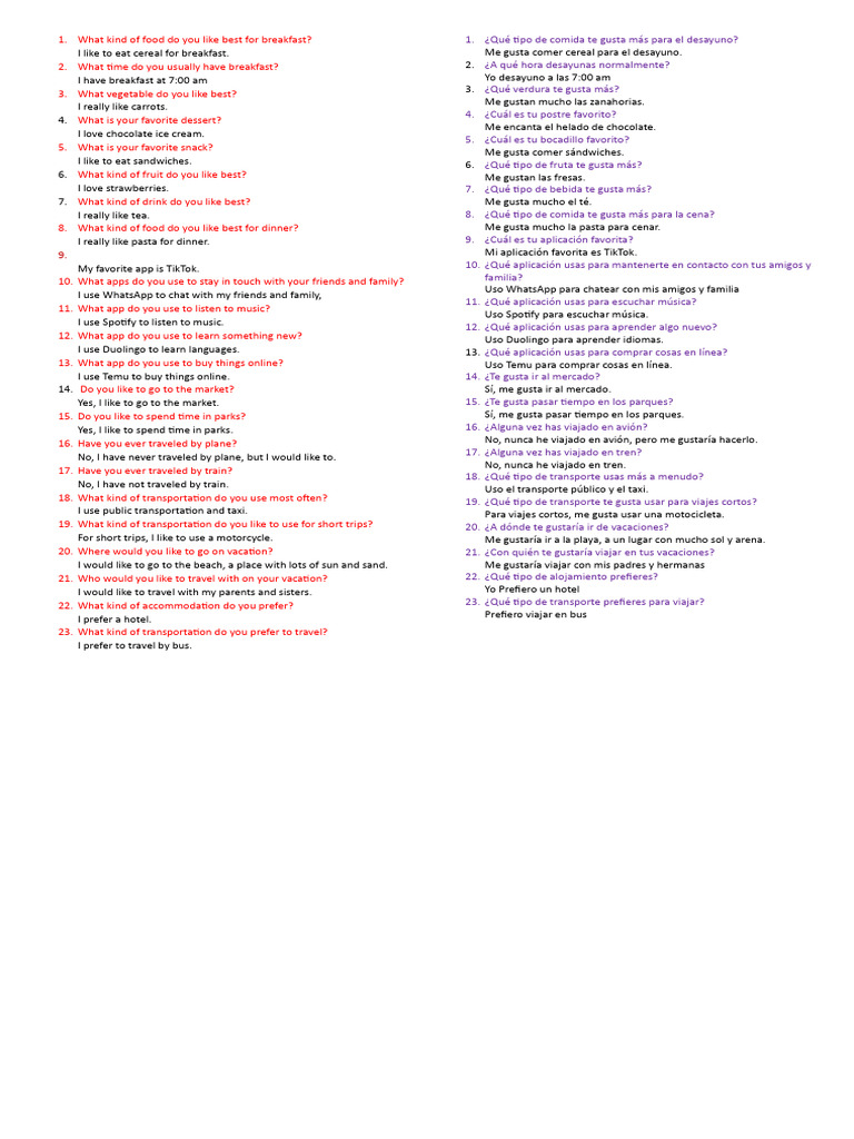 Preferencias de comida y aplicaciones personales | PDF