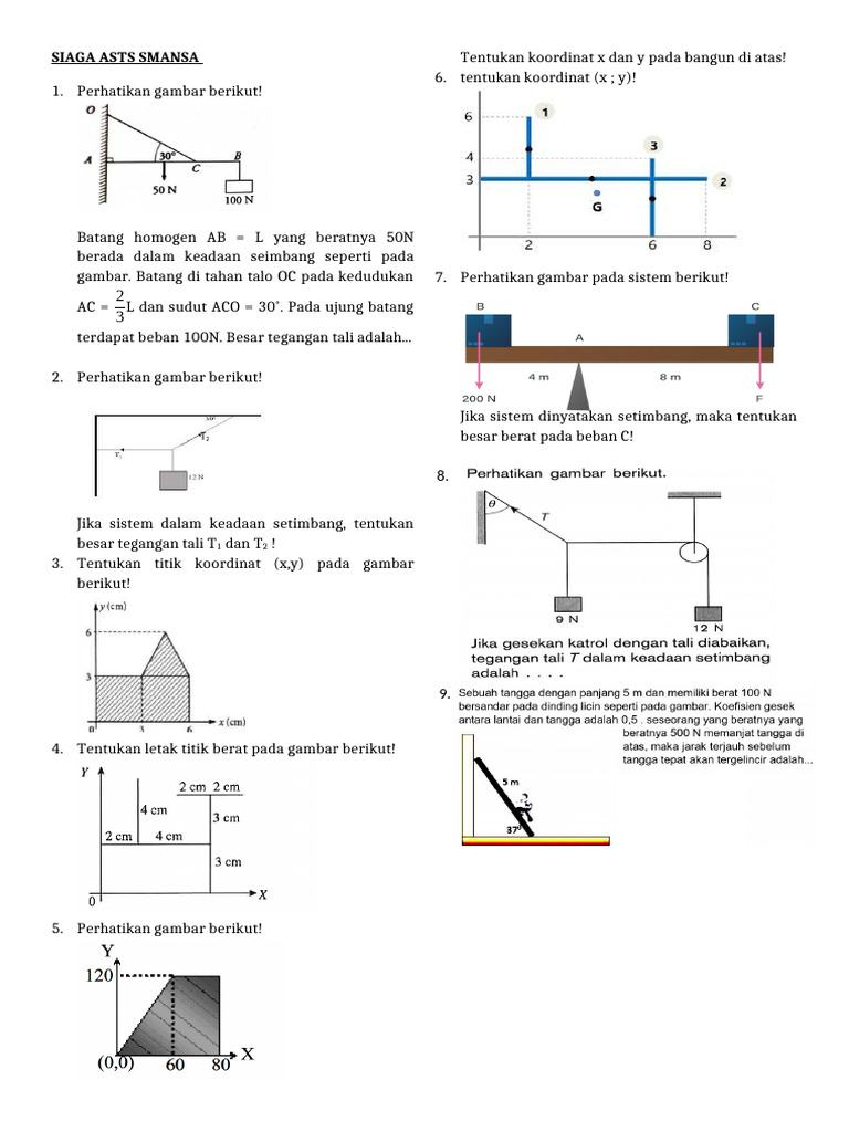 soal kesetimbangan benda tegar dan titik berat | PDF