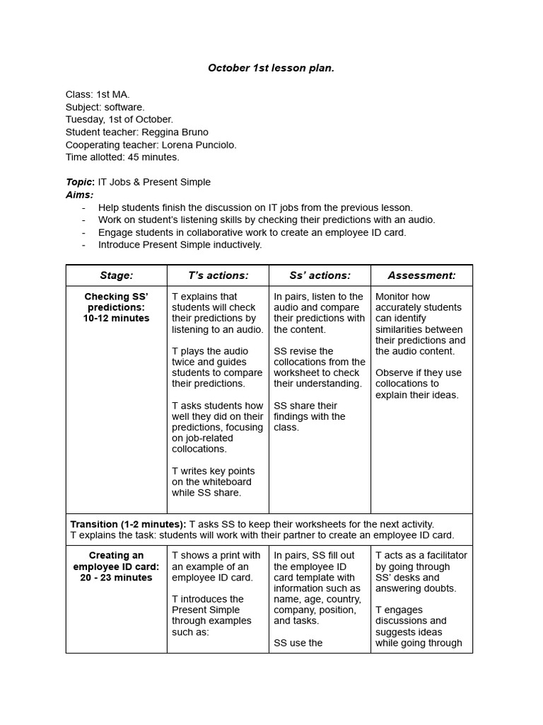 1st of October Lesson Plan | PDF | Lesson Plan | Learning