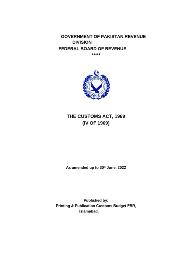 Customs Act 1969 CustomsAct1969 (UPTO30-June2022) | PDF | Customs | Appeal