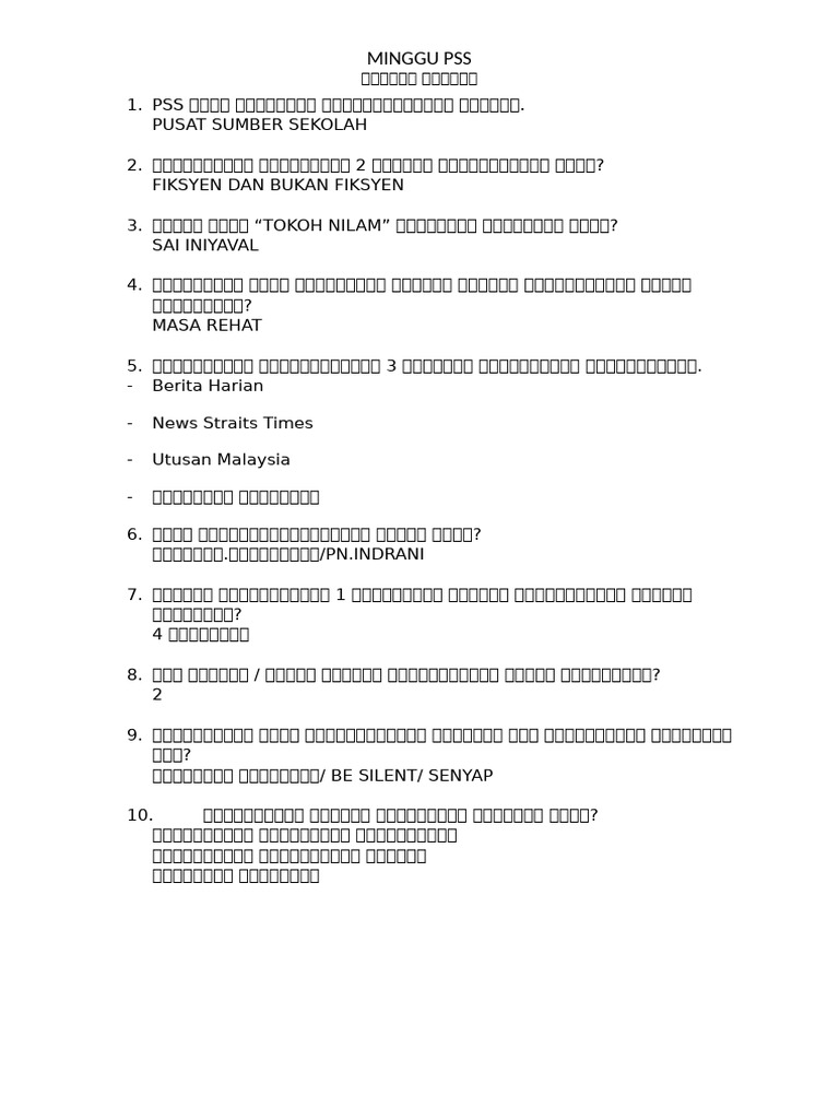 Kuiz Minggu Pss | PDF