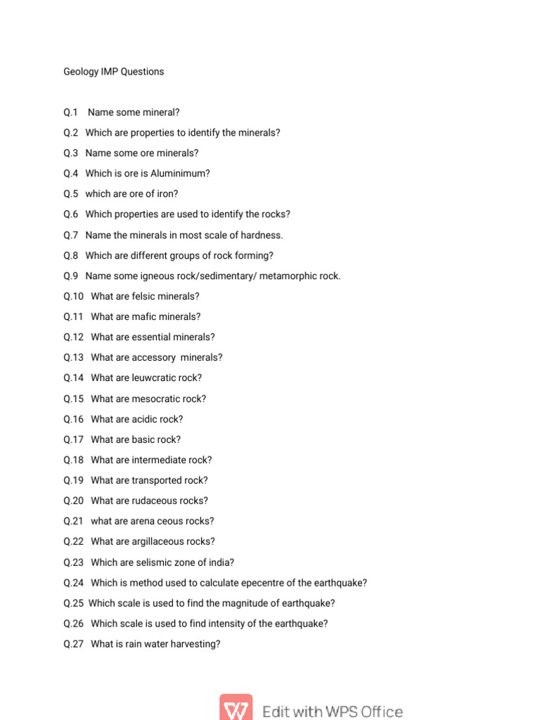Geology IMP Questions | PDF