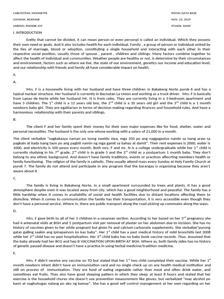 CHN Case I N II Example | PDF | Family | Infants