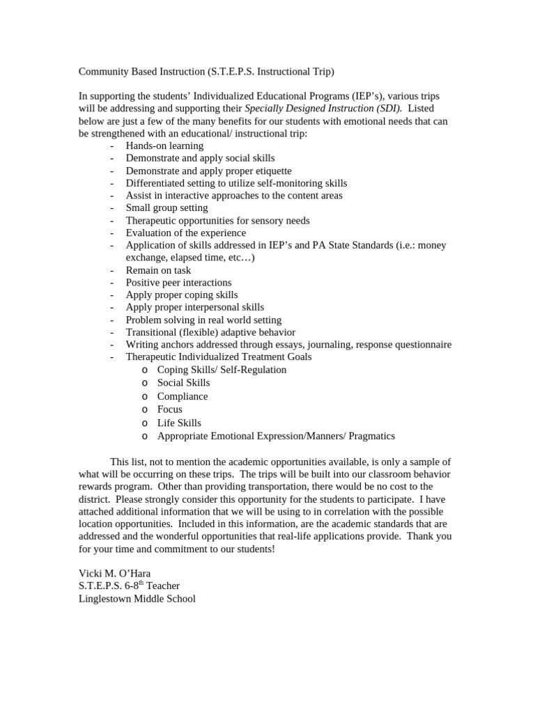 Community Based Instruction | PDF | Individualized Education Program ...