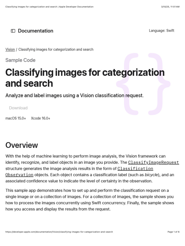 Classifying Images For Categorization and Search - Apple Developer Documentation | PDF | Swift ...