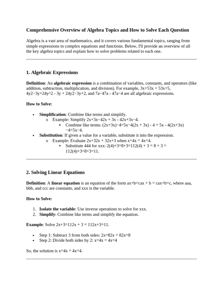 Comprehensive Overview of Algebra Topics and How To Solve Each Question ...