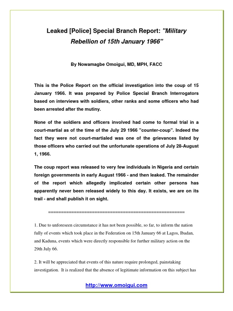 Nigeria's 1966 Military Coup Report | PDF | Nigeria | Lieutenant