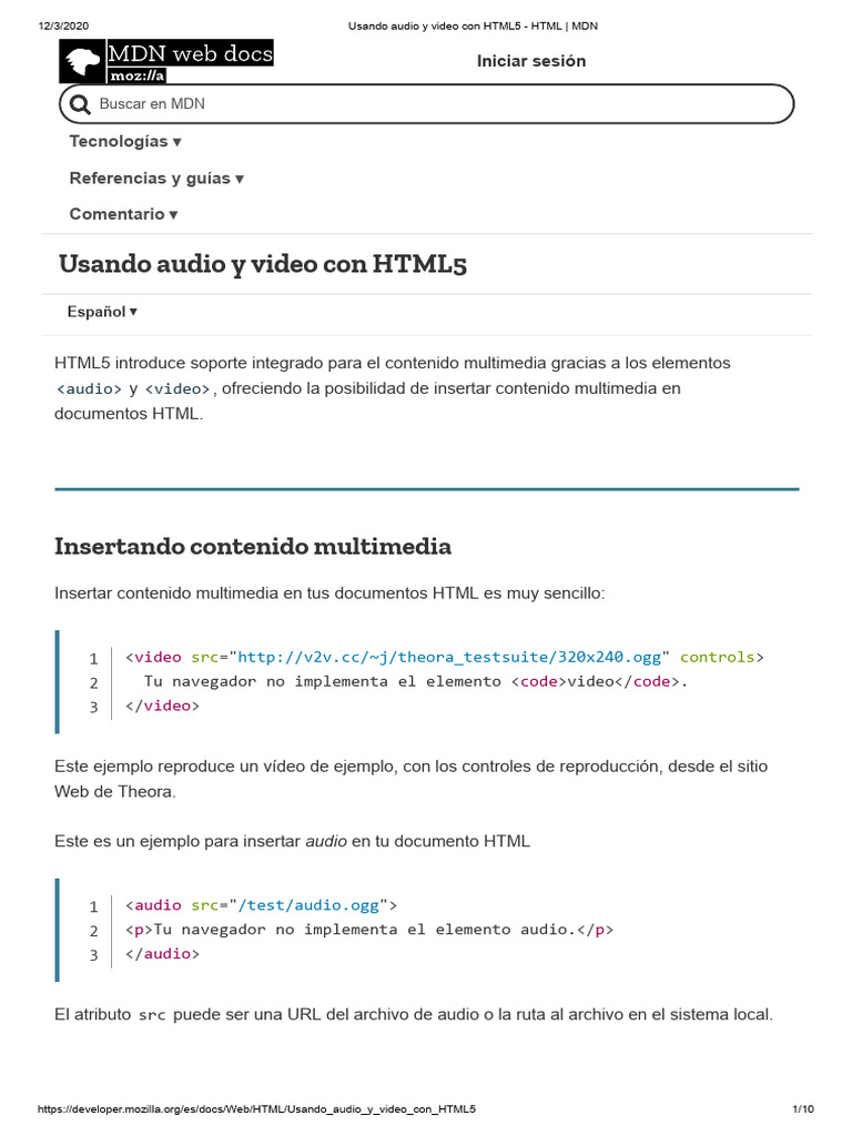 Multimedia en HTML5: Audio y Video | PDF | HTML | Multimedia