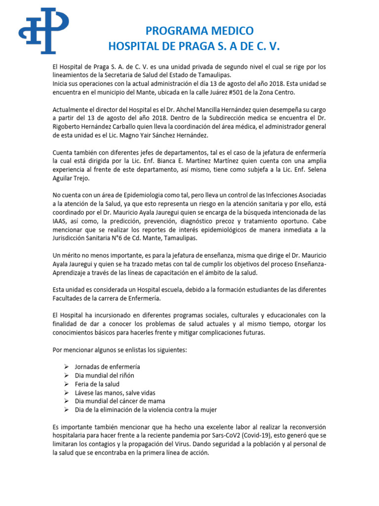 Hospital Praga: Servicios y Misión | PDF | Hospital | Cuidado de la salud