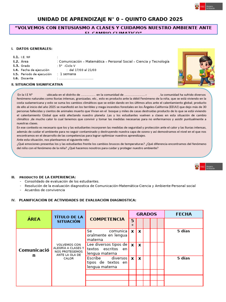 Unidad de Aprendizaje 5° Grado 2025 | PDF | Evaluación | Geometría