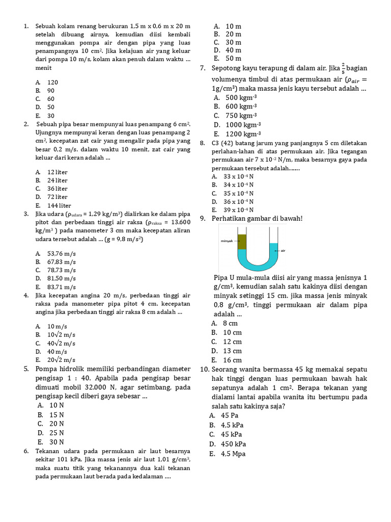 Latihan Fluida Statis Dan Dinamis | PDF