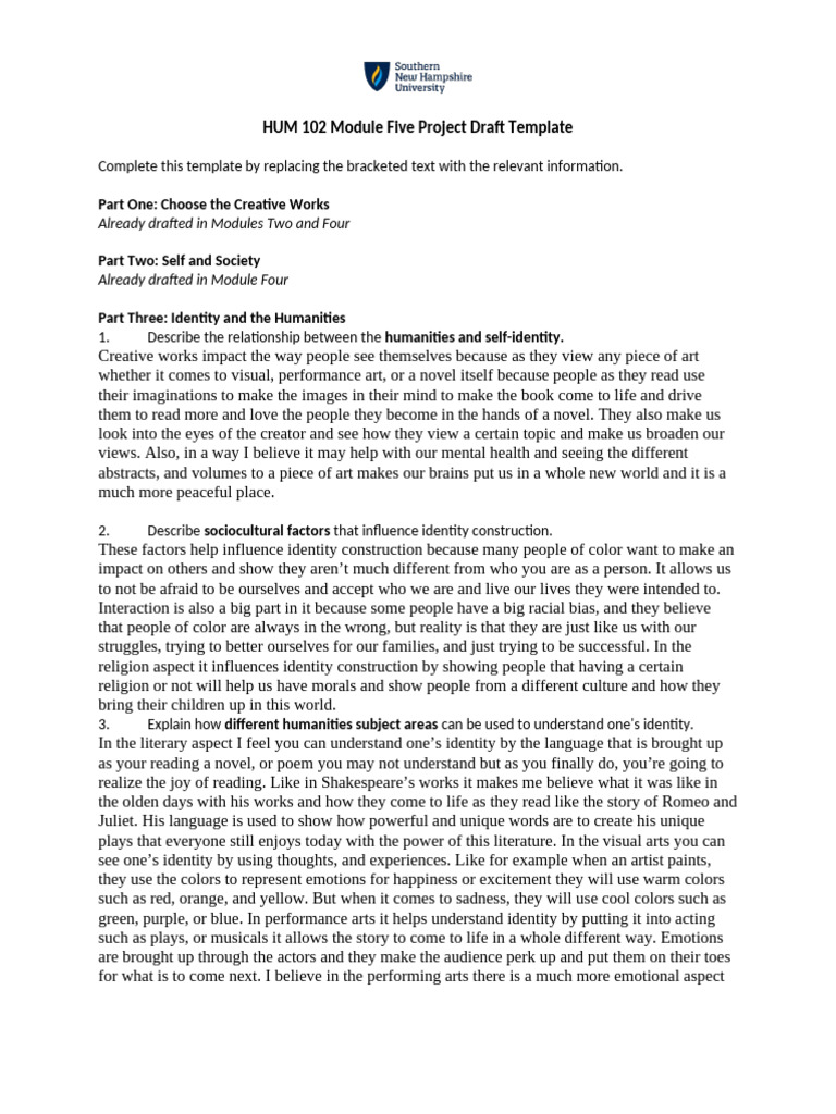 HUM 102 Module Five Project Draft Template | PDF | Mind | Social Psychology