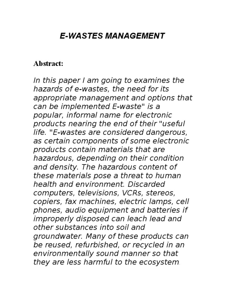 E Wastes Management | PDF