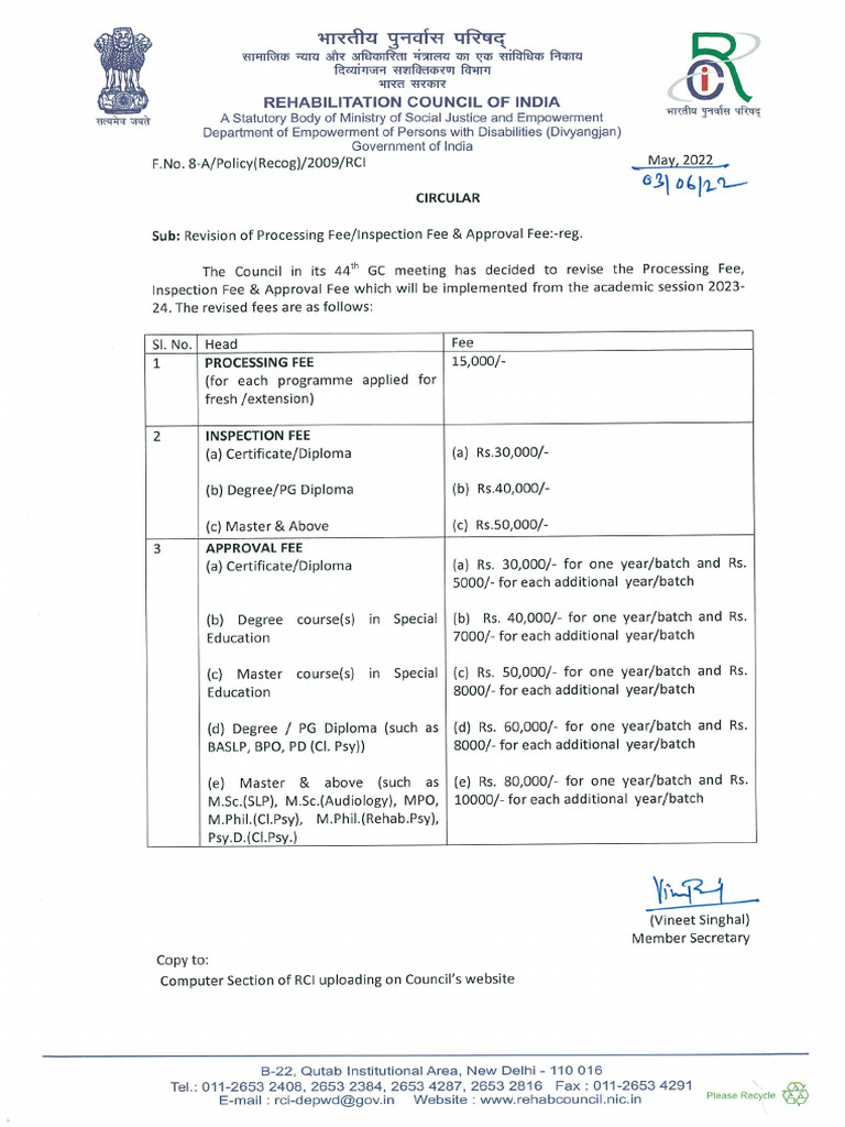 Circular Revised Fee | PDF