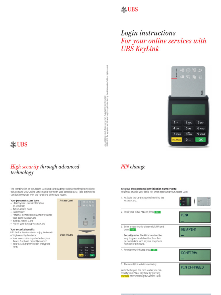 UBS KeyLink Access Card Login Guide | PDF | Personal Identification ...