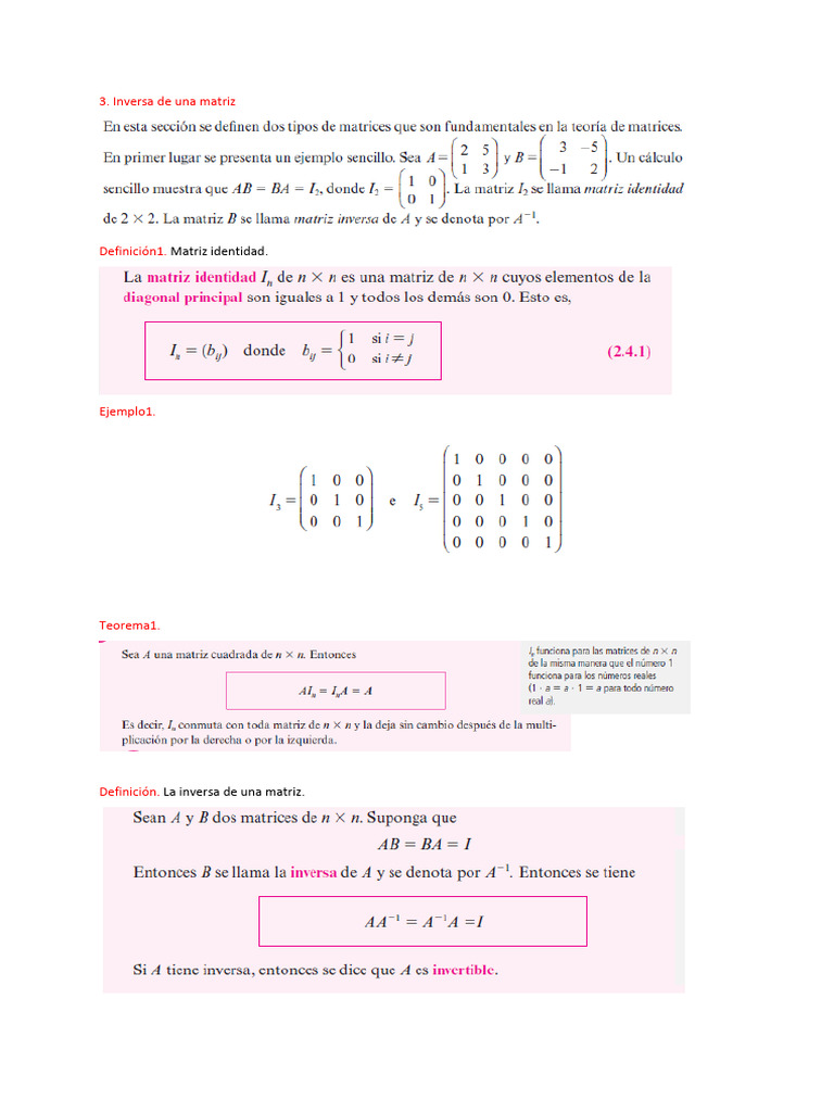 Inversa de Una Matriz y Propiedades | PDF