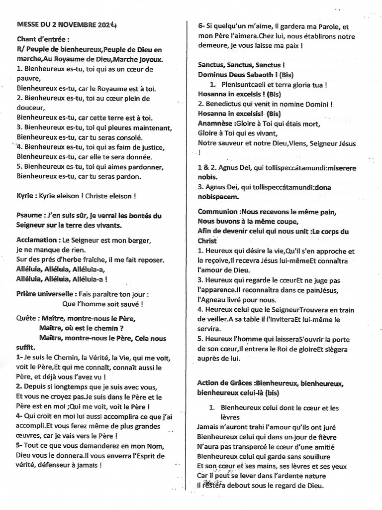 321 - Chants Du 2 Novembre 2024 | PDF