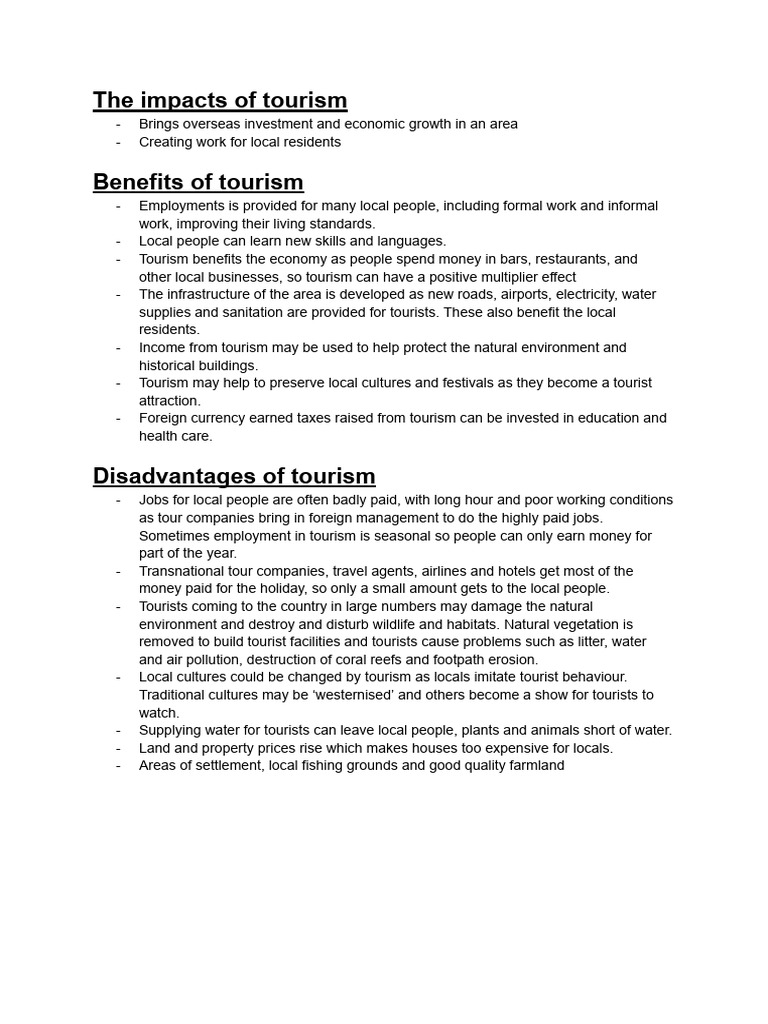 Impacts of Tourism: Benefits and Drawbacks | PDF