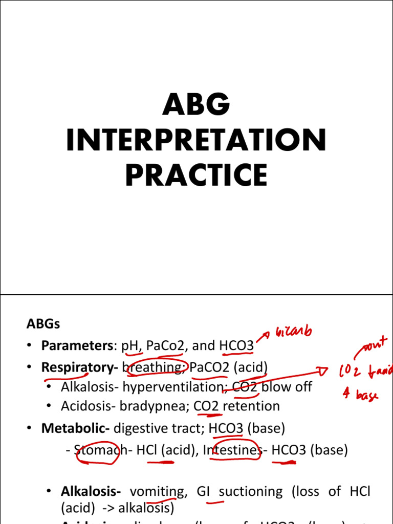 Abg Interpretation Practice | PDF | Breathing | Medical Specialties
