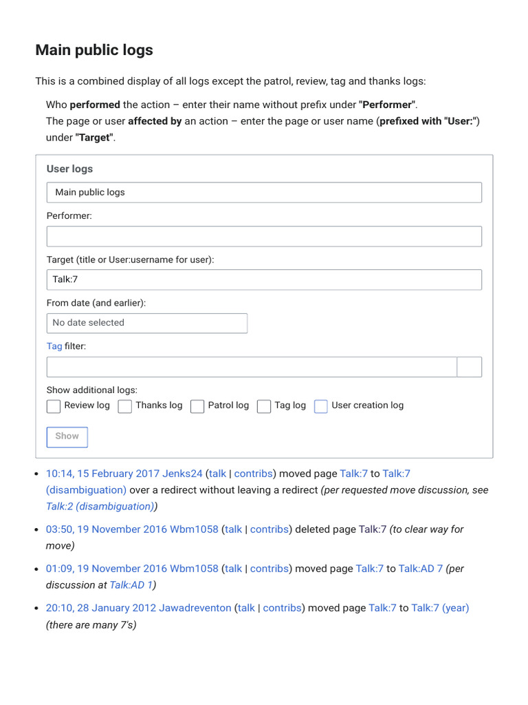 Main Public Logs - Wikipedia | PDF