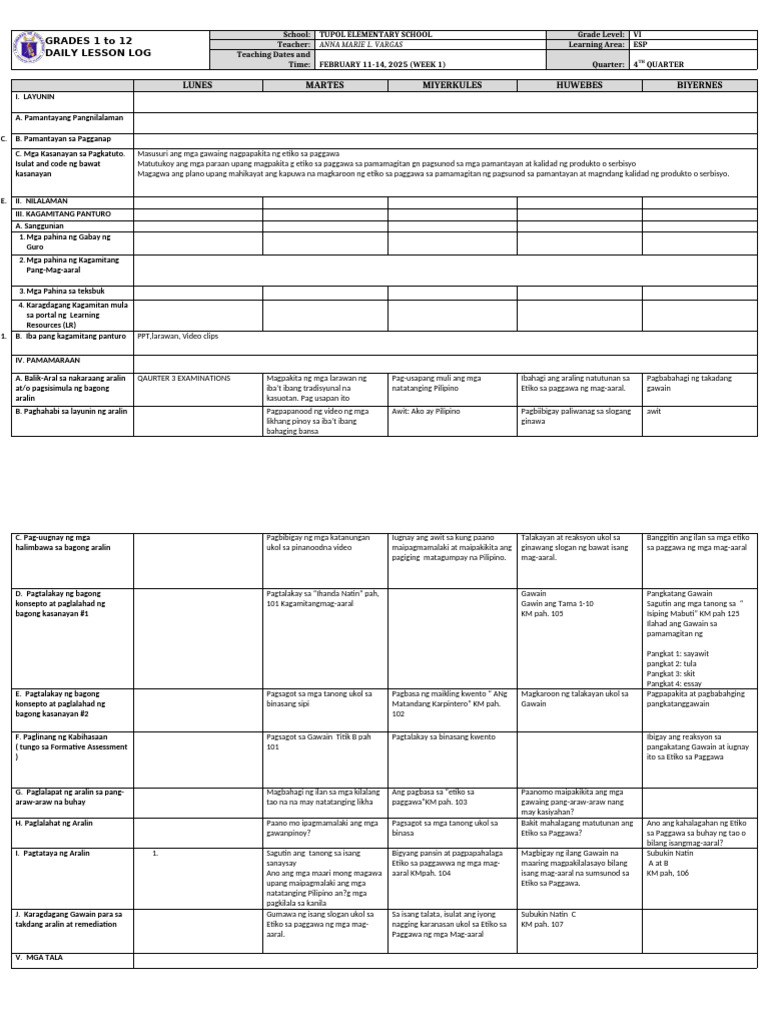 DLL - Esp 6 - Q4 - W1 | PDF